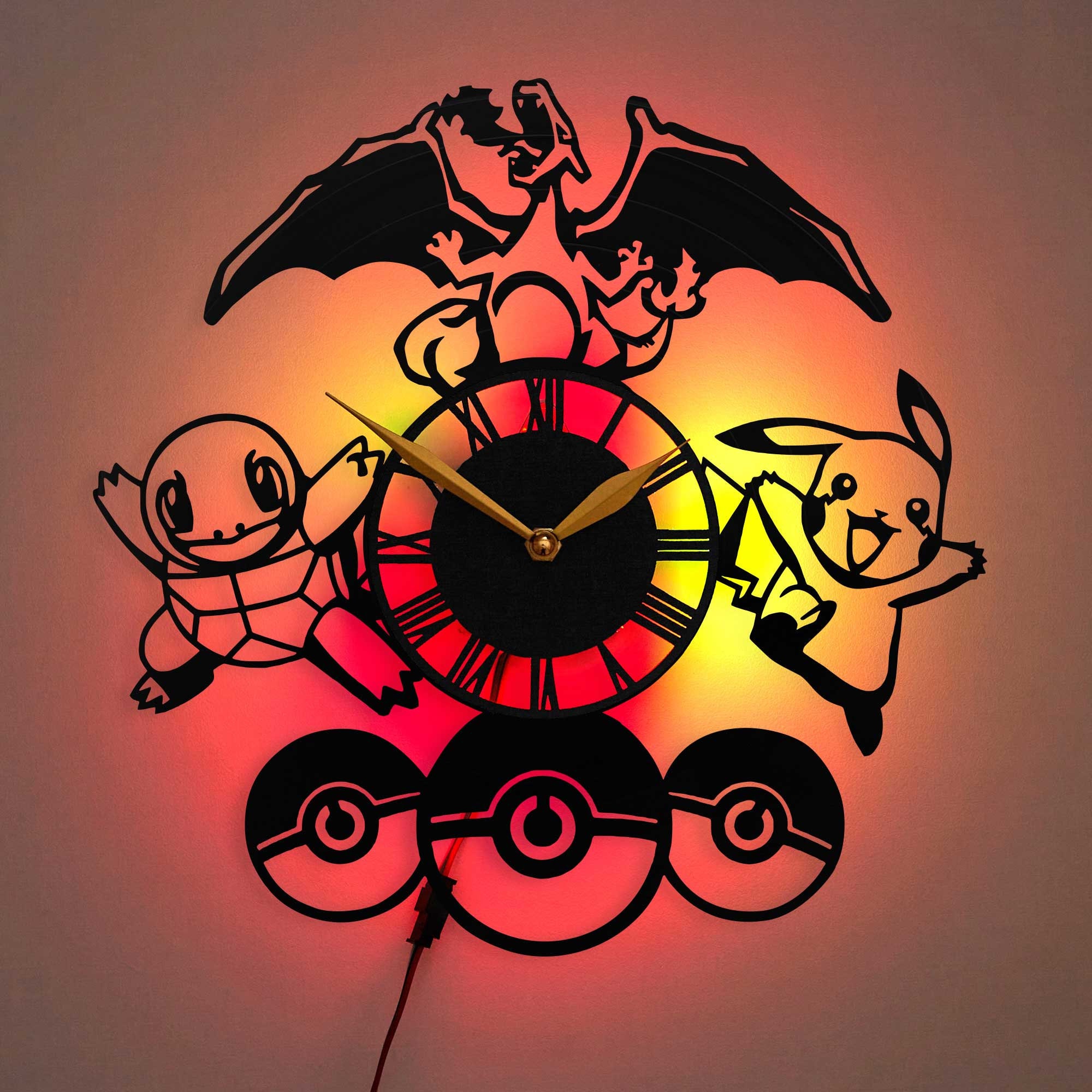 Pokemon Wall Clock, Pokemon Clock, Pokemon Gifts, Pokemon LED, Charzaid ...