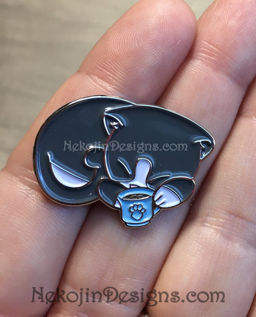 Enamel Cat Pin, Tuxedo Cat, Coffee Lover Gift, Tea Lover Gift, Lapel ...