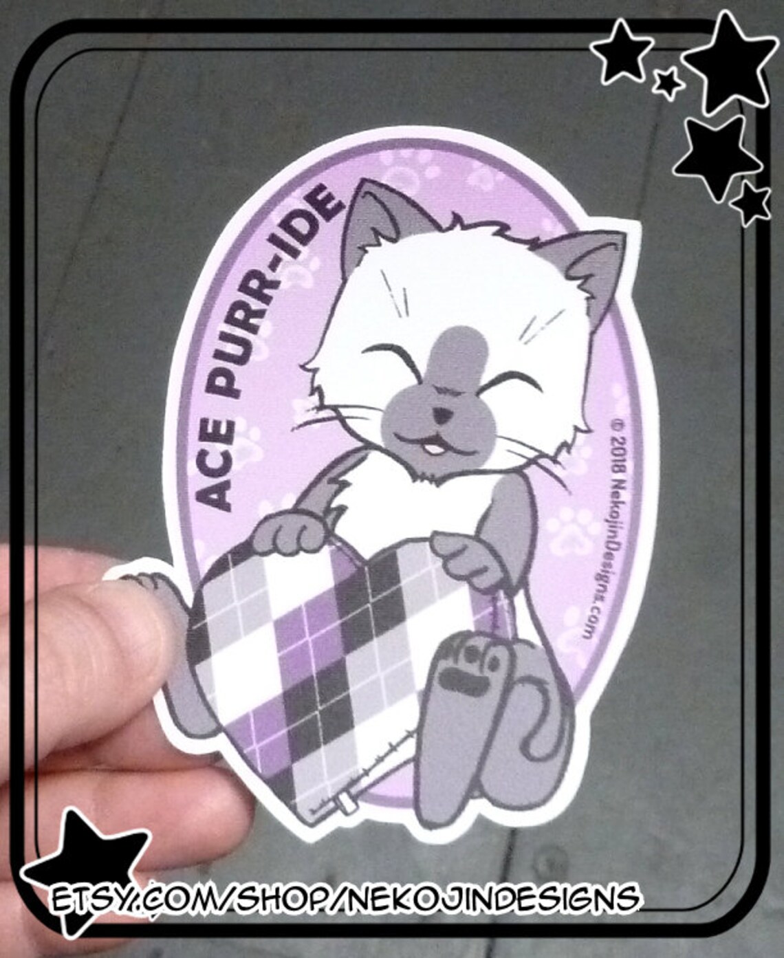 Asexual Pride Cat Sticker Gray Grey Ace Flag Colors Queer Etsy