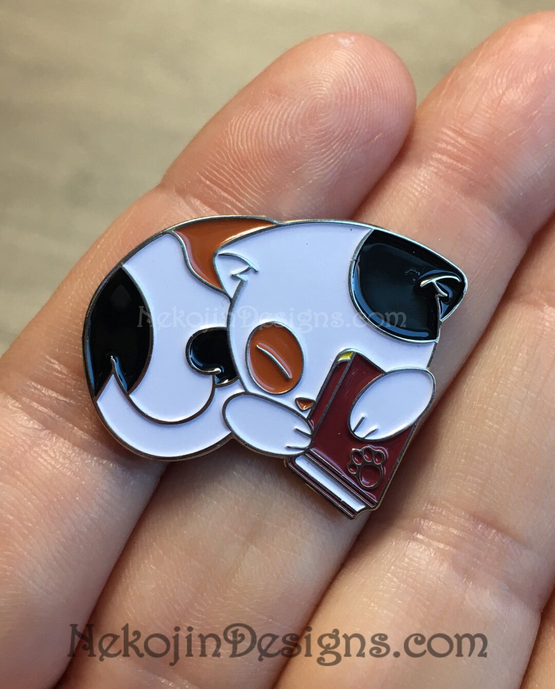 Cat With Books, Enamel Pin, Lapel Pin, Calico Cat, Book Lover Gift ...