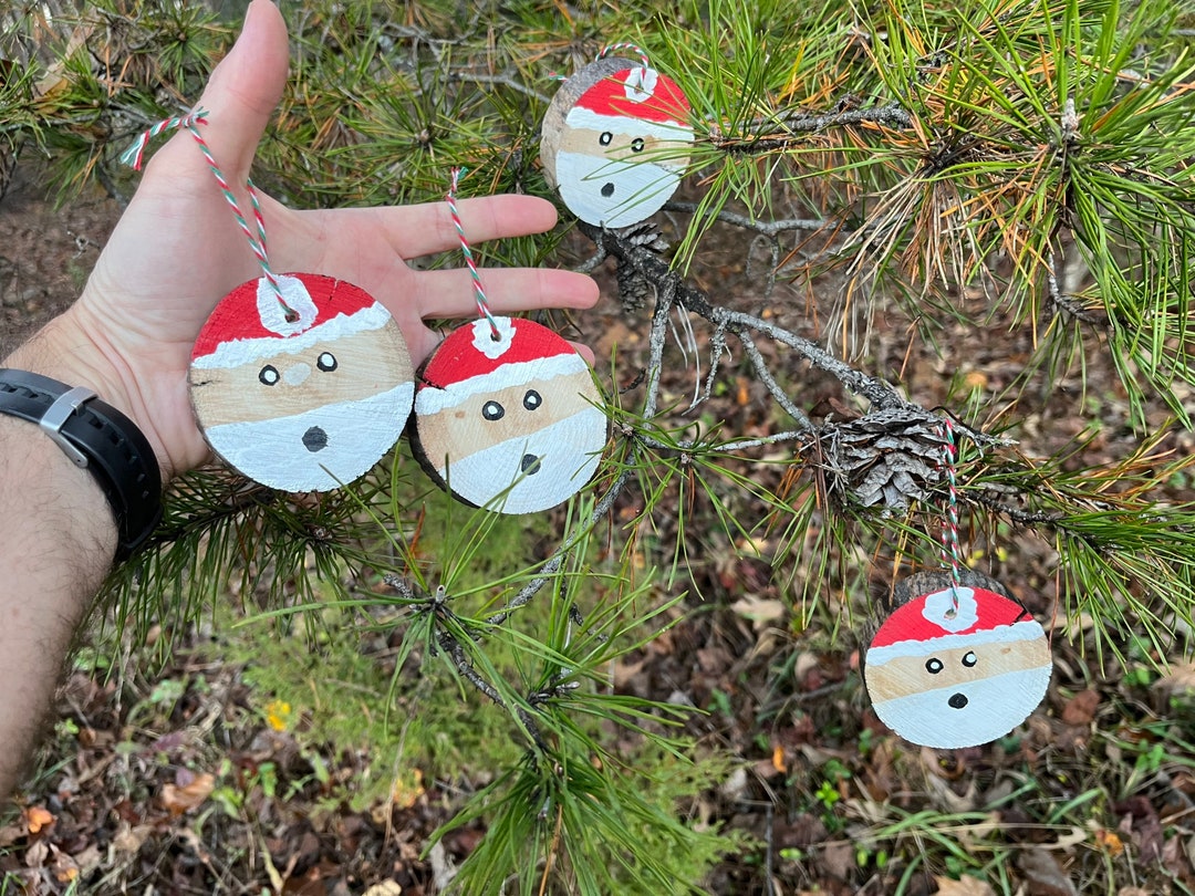 Set of 4 Santa Claus Wood Slice Christmas Tree Ornament Decoration Wood ...