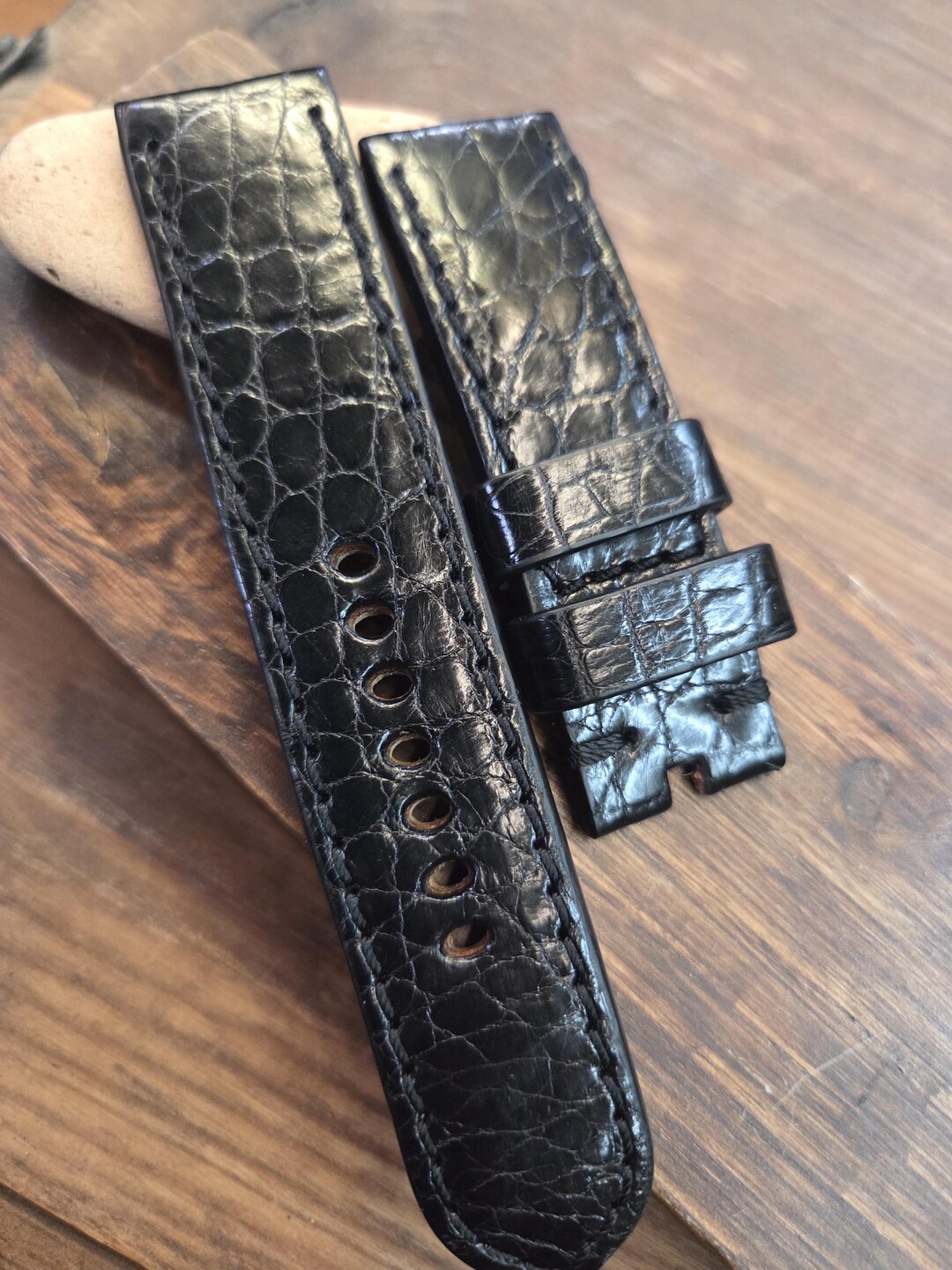 Black Genuine Croc Watch Strap Handcrafted 24/24 Mm Width - 130/80 Mm ...