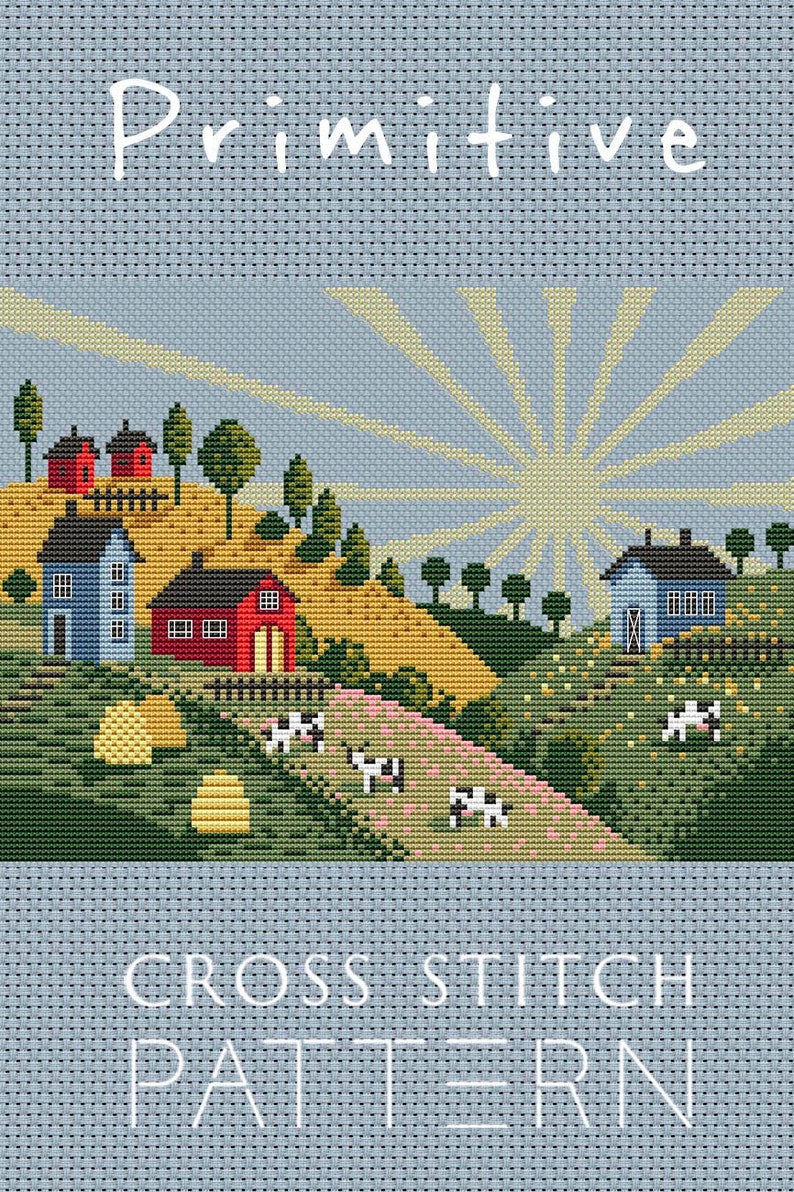 Village Cross Stitch Pattern PDF Houses Summer Seasons Farmhouse Cow ...