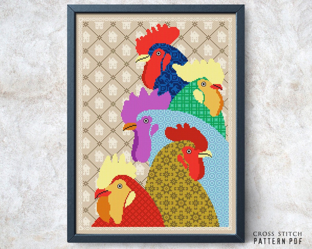 Roosters Cross Stitch Pattern PDF Chicken Cross Stitch Farmhouse ...