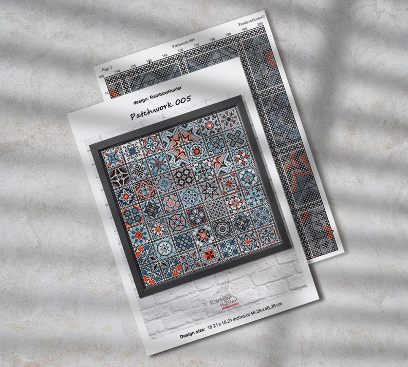 Cross Stitch Pattern Red Sampler Quaker Ornament Folk Art Squares Tiled ...