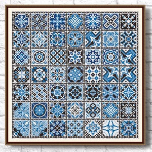 Cross Stitch Quaker Sampler Pattern PDF Squares Tile Folk Art Design ...