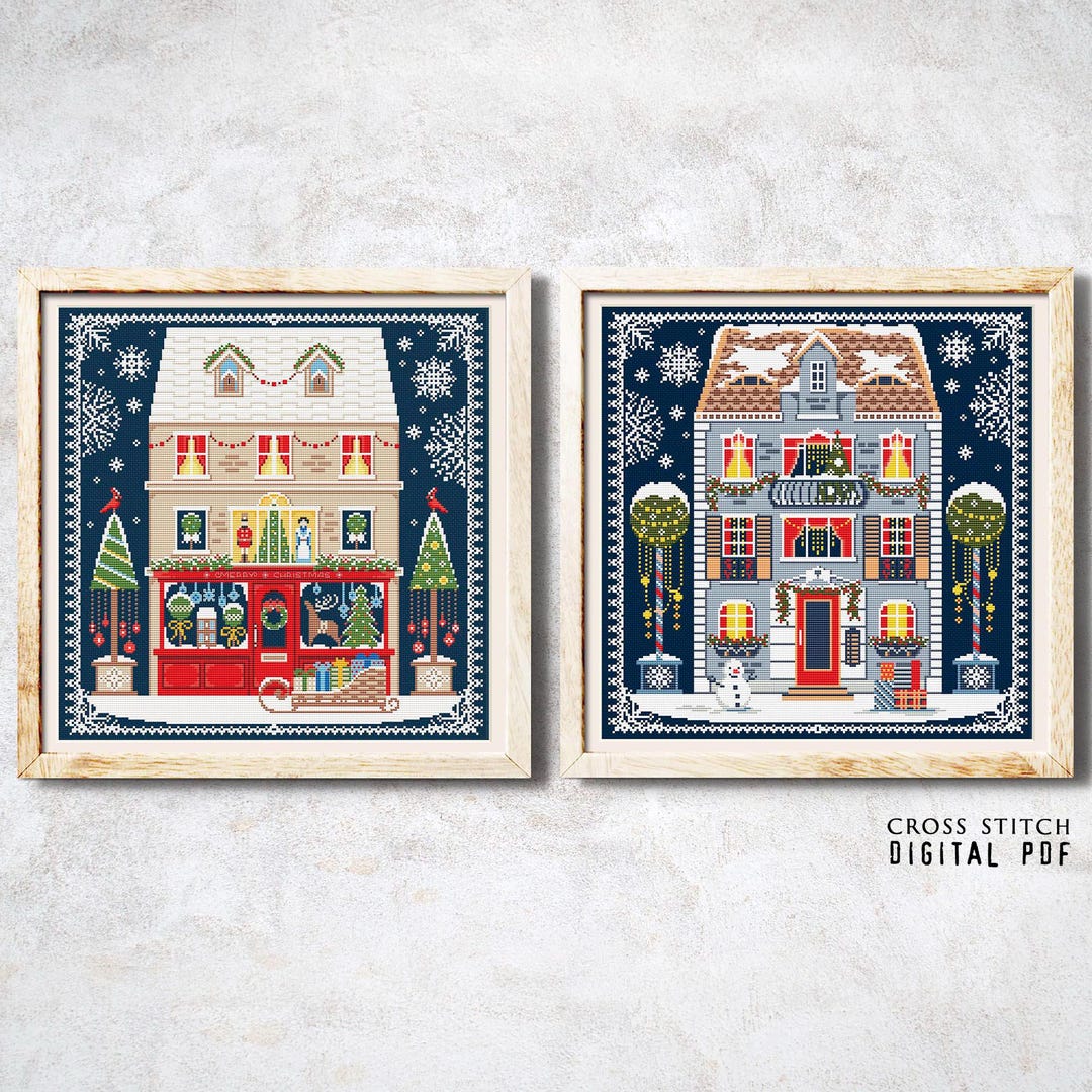 Christmas House Cross Stitch Patterns Set of 2 Winter Cozy Christmas ...
