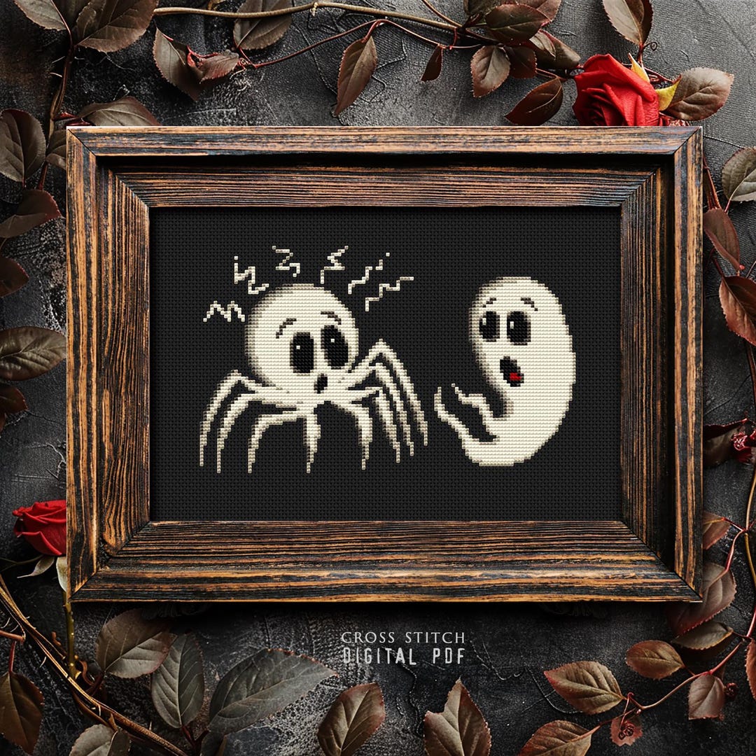 Ghost and Spider Cross Stitch Pattern PDF Cute Ghost Funny Cross Stitch ...