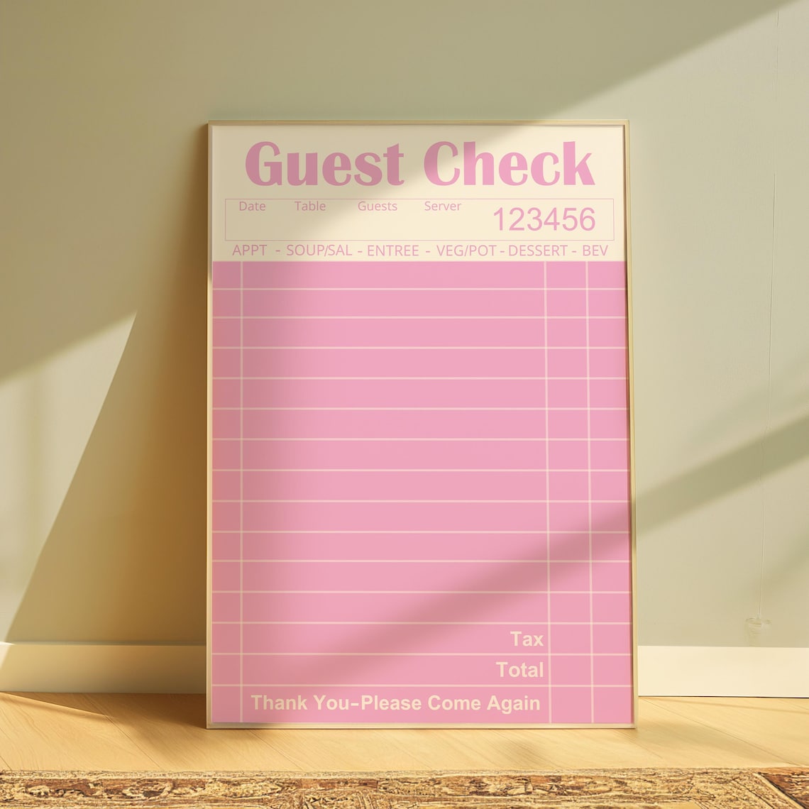 Blank Pink Guest Check Poster, Trendy Wall Art, Aesthetic Preppy Prints ...
