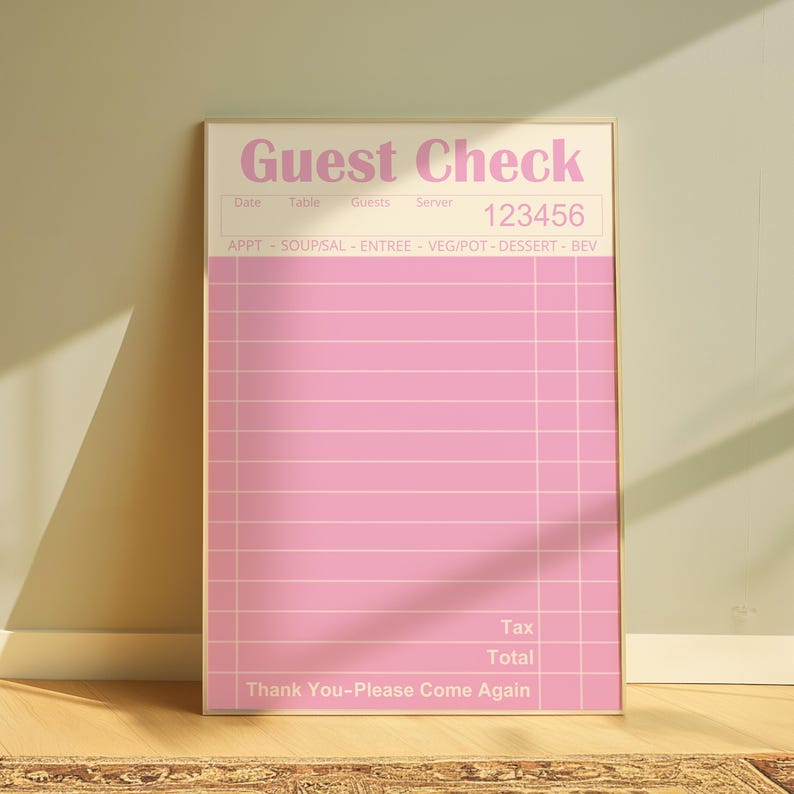 Blank Pink Guest Check Poster, Trendy Wall Art, Aesthetic Preppy Prints ...