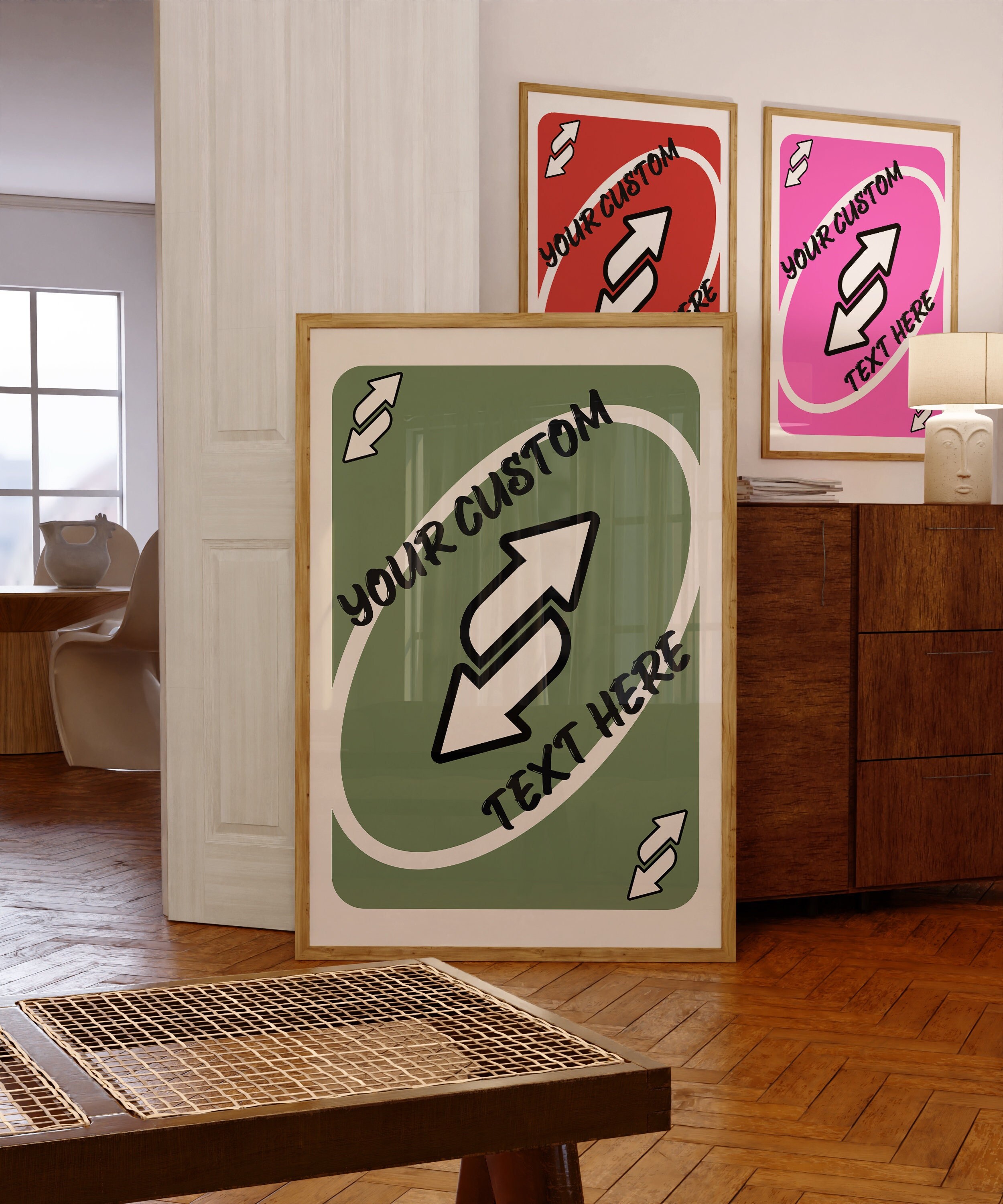Custom Uno Reverse Card Print, Custom Poster, Green Red Pink Retro Wall ...