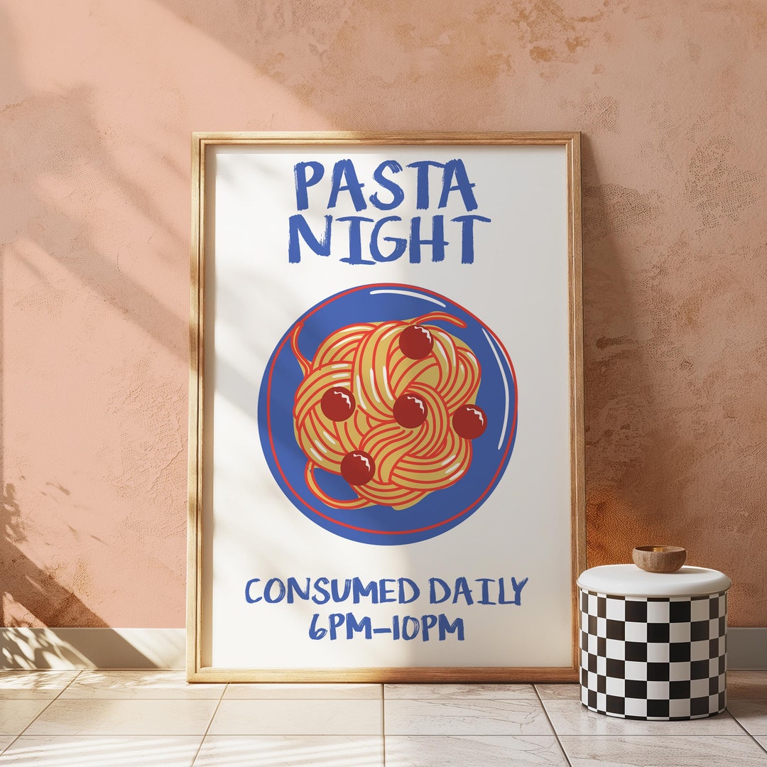Pasta Wall Art, Trendy Pasta Poster, Pasta Night Print, Retro Italian ...