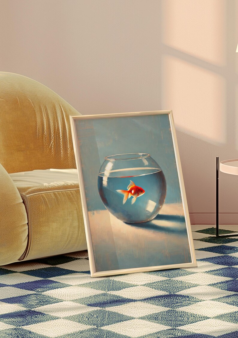 Gold Fish Print, Cute Fish Poster, Maximalist Bathroom Wall Art, Trendy ...