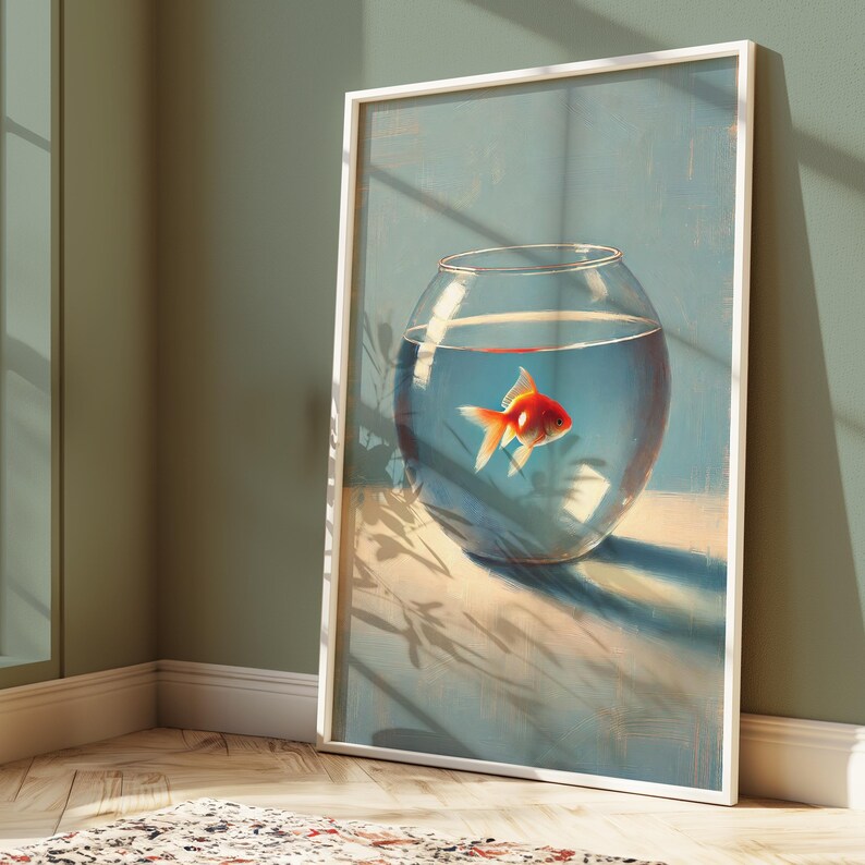 Gold Fish Print, Cute Fish Poster, Maximalist Bathroom Wall Art, Trendy ...