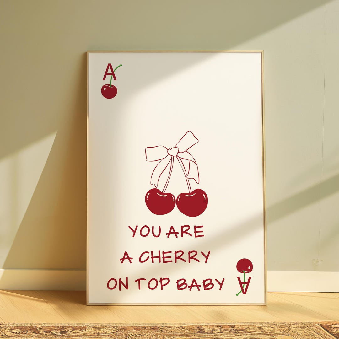 Cherry on Top Print, Cherry Wall Art, Trendy Wall Art, Retro Red Print ...