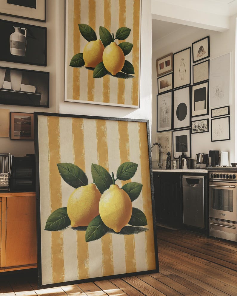 Lemons Art Print, Bar Cart Poster, Preppy Citrus Fruit Wall Art, Funky ...
