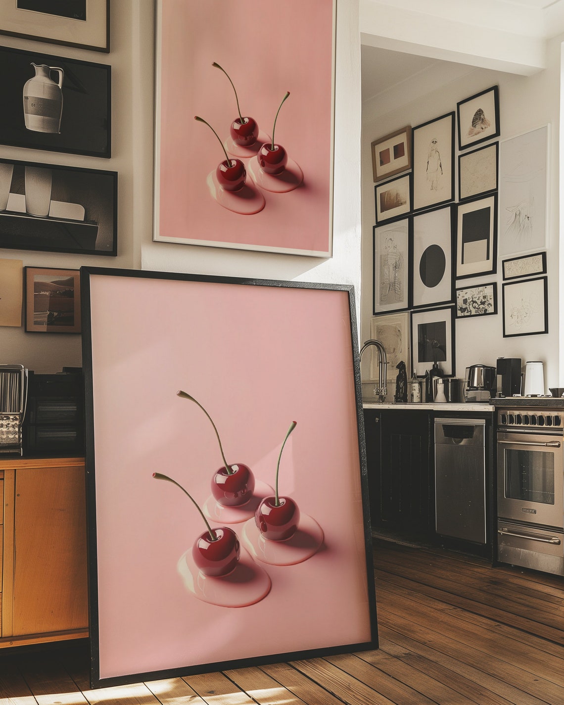 Cherry Poster, Cherry Print, Retro Wall Art, Digital Artwork, Chic ...