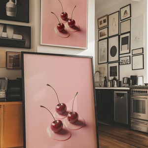Cherry Poster, Cherry Print, Retro Wall Art, Digital Artwork, Chic ...