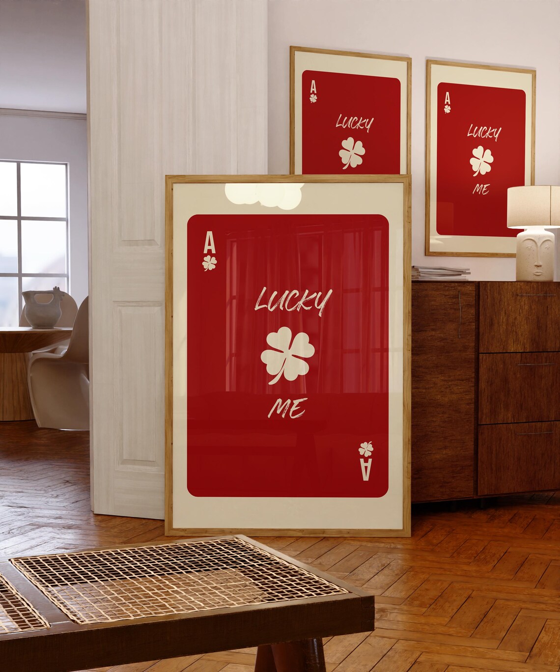 Lucky Me Print, Playing Card Retro Print, Trendy Love Wall Art, Red ...