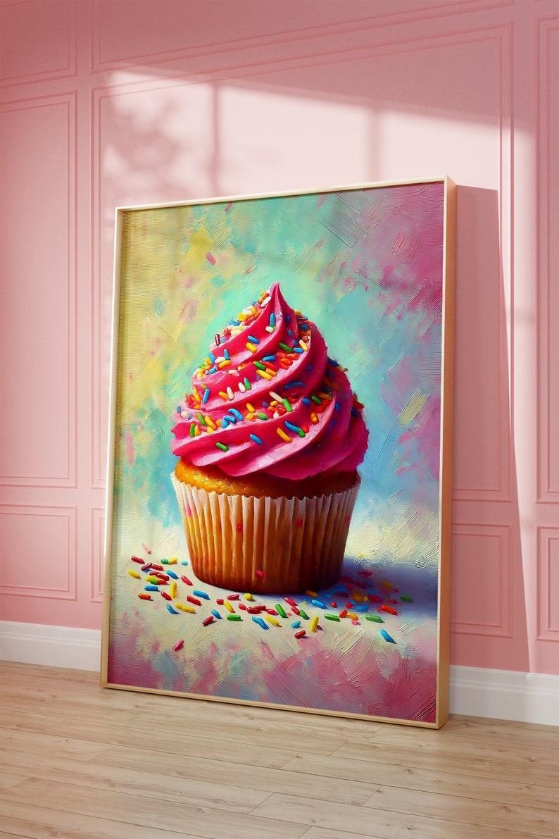 Pink Cupcake Art Print, Cupcake Wall Art, Retro Food Art Poster ...