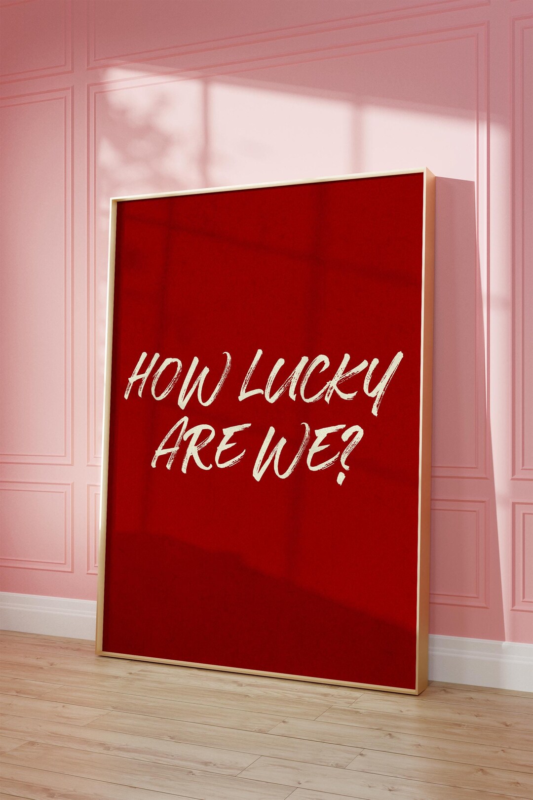 How Lucky Are We? Print, Red Wall Art, Trendy Wall Art, Retro Newspaper ...