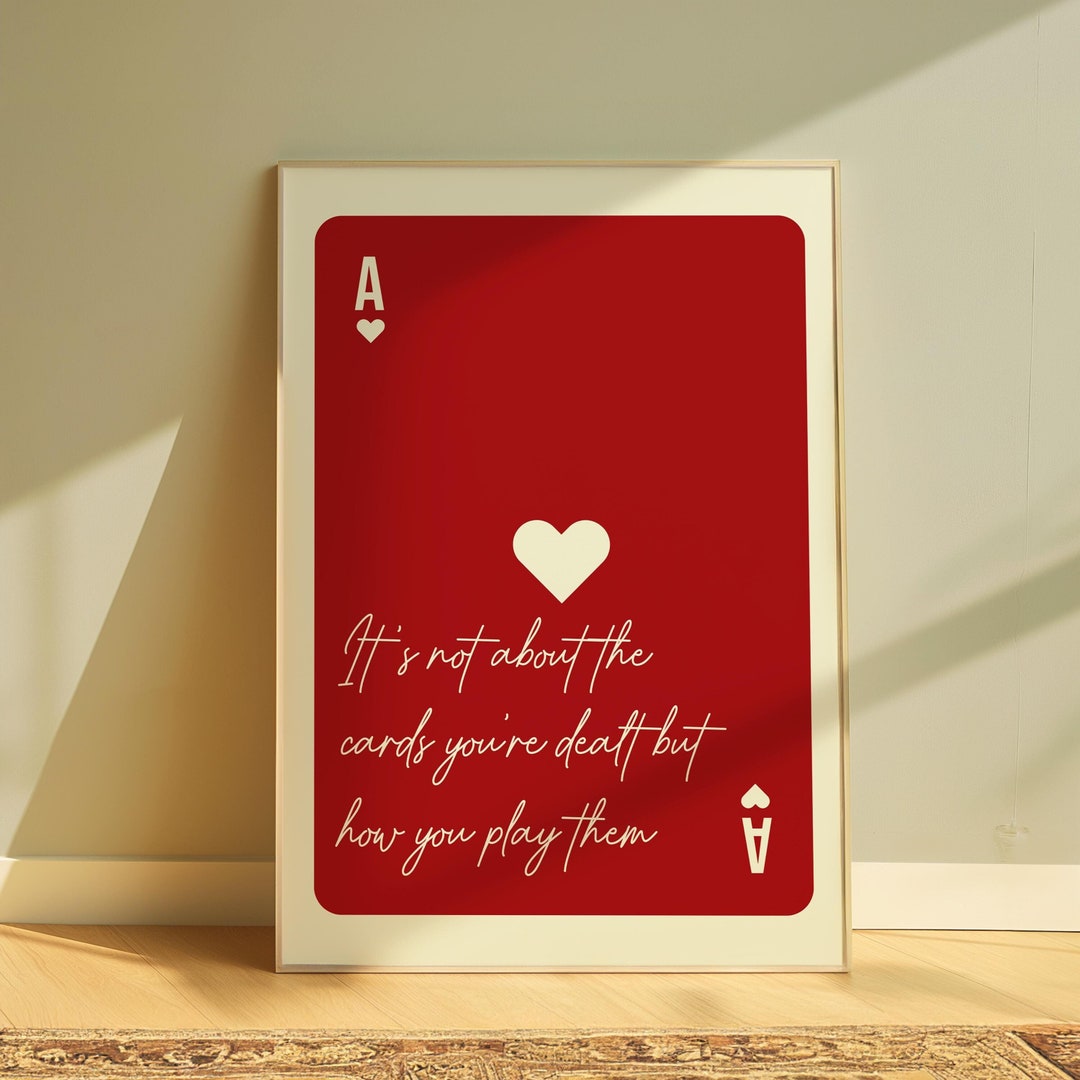 Playing Card Retro Print, Trendy Wall Art, Red Card Poster, Apartment ...