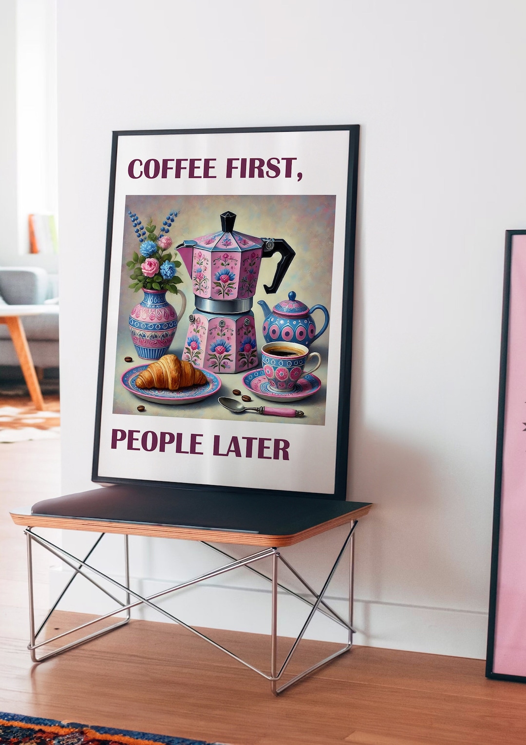 Coffee Print, Coffee First, Retro Wall Art, Coffee Wall Art, Trendy ...