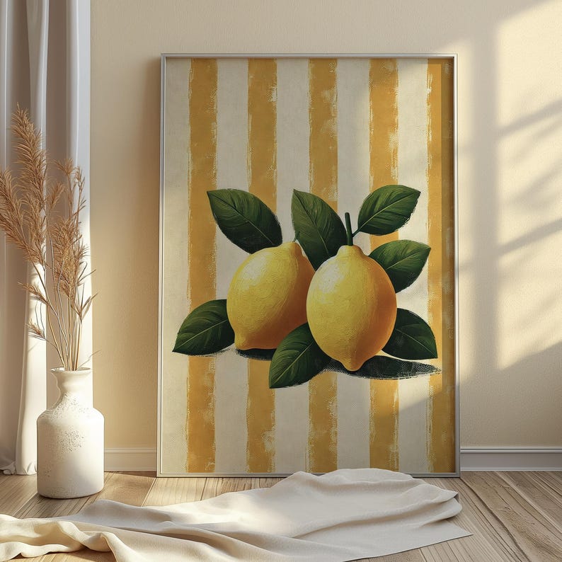 Lemons Art Print, Bar Cart Poster, Preppy Citrus Fruit Wall Art, Funky ...