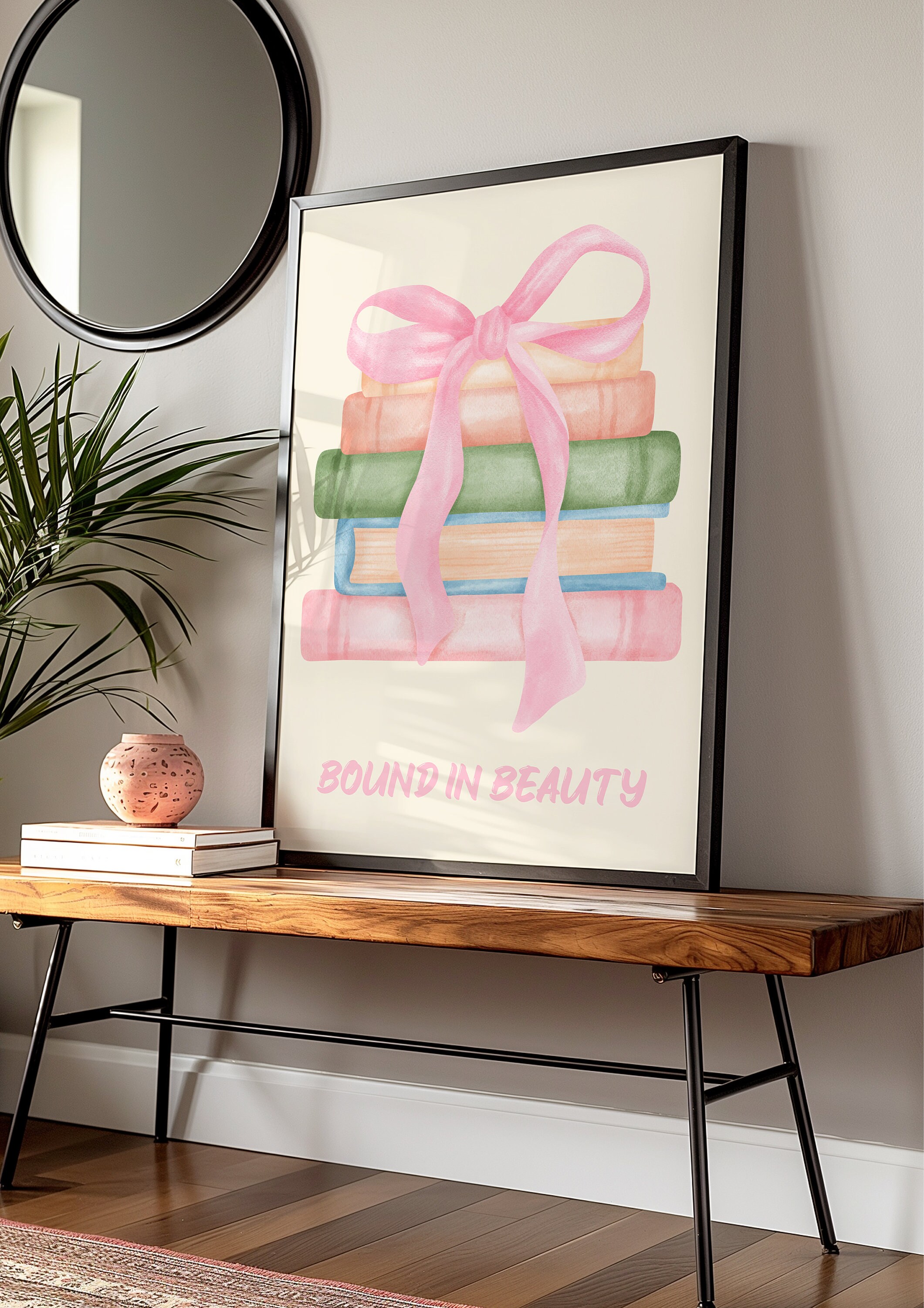 Book Print, Stack of Books Painting, Pastel Watercolor Girly Room Decor ...