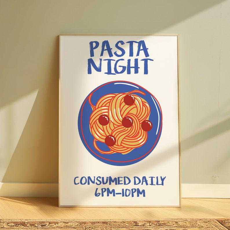 Pasta Wall Art, Trendy Pasta Poster, Pasta Night Print, Retro Italian ...