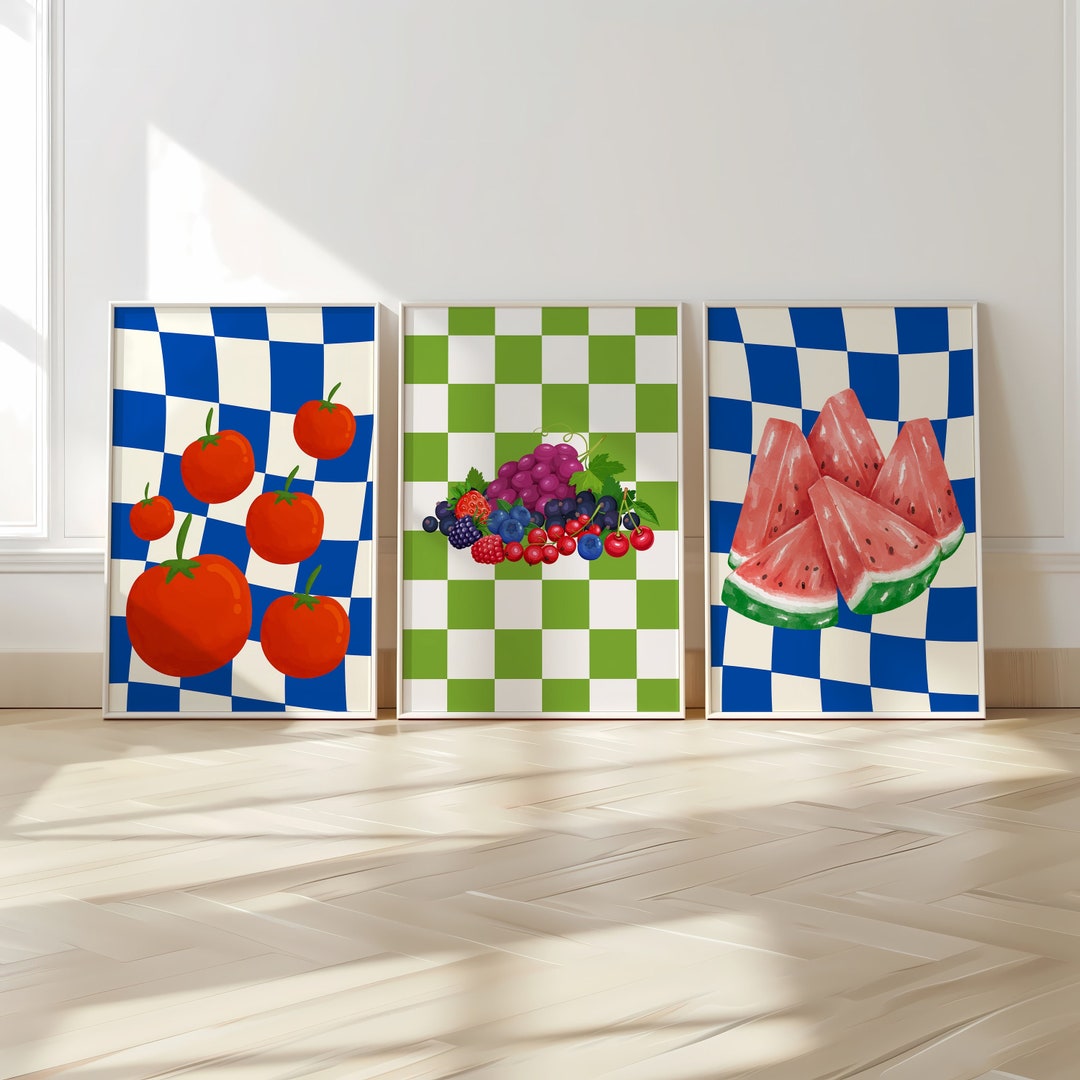 Set of 3 Fruits Wall Art, Preppy Poster, Digital Print, Fruits ...