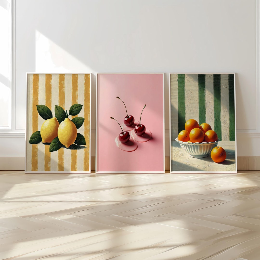 Fruits Wall Art, Set of 3 Prints, Trendy Preppy Poster, Fruit ...