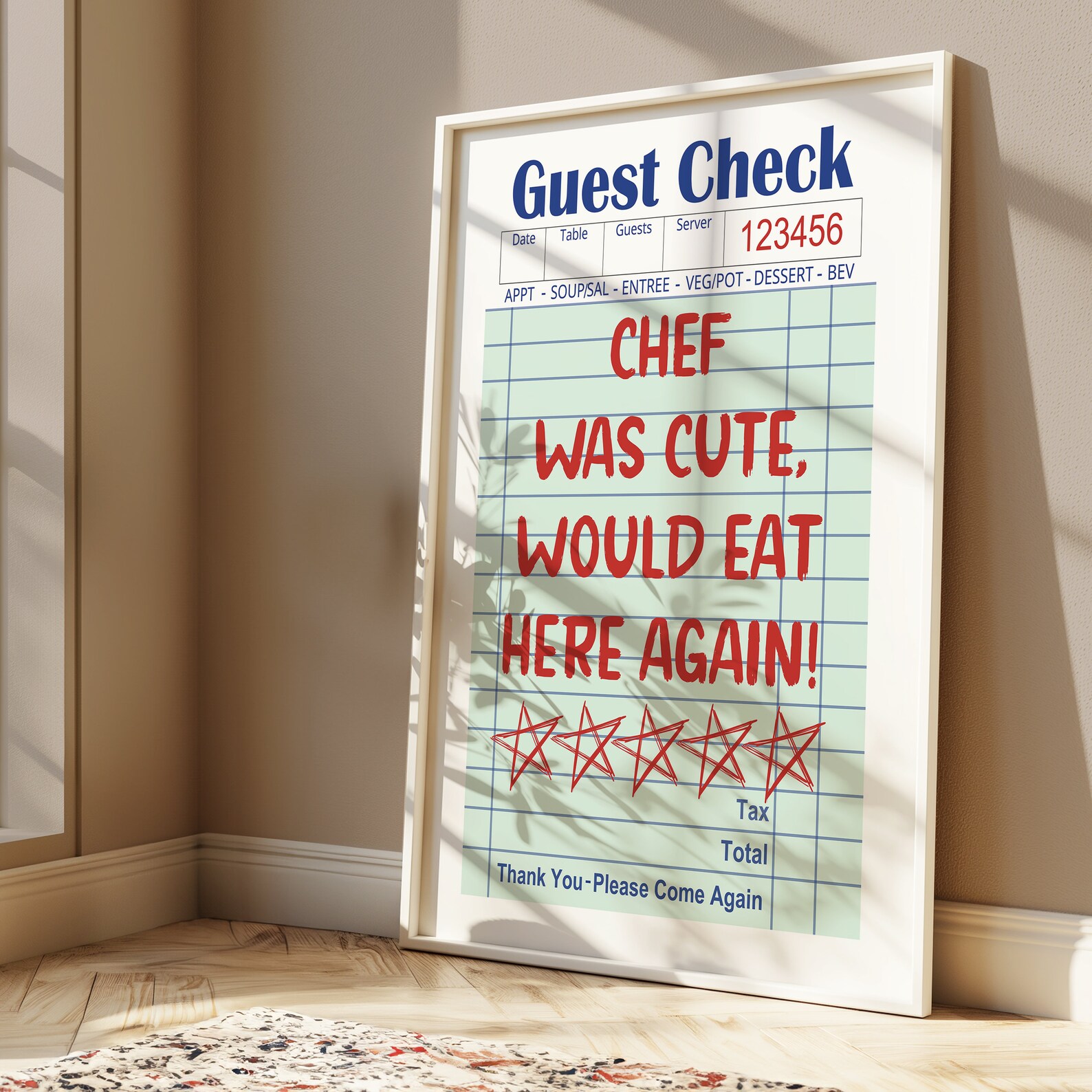 Chef Was Cute Print, Guest Check Poster, Kitchen Wall Art, Printable ...