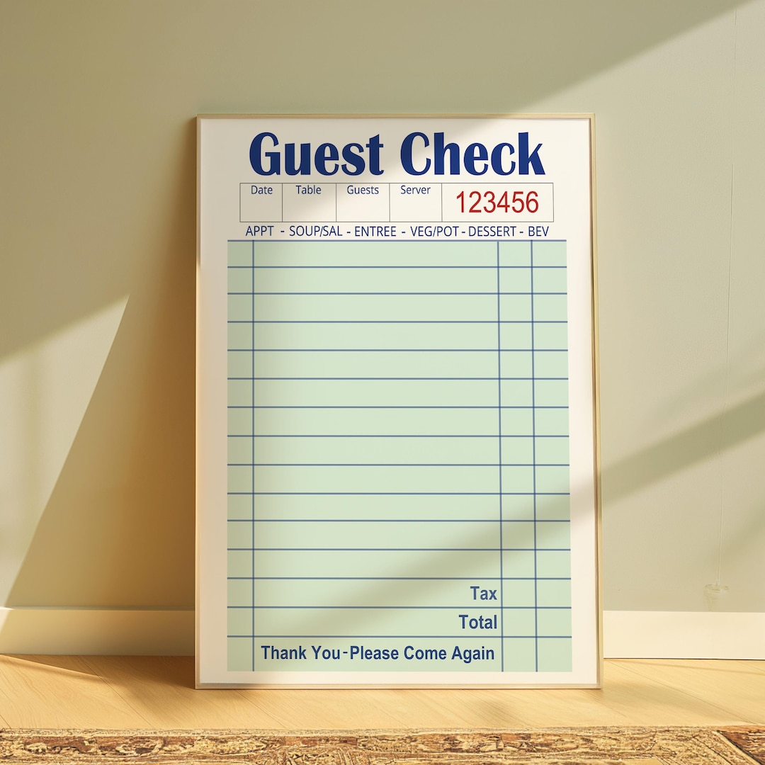 Guest Check Poster, Mint Green Guest Check Print, Kitchen Wall Art, Printable, Aesthetic Kitchen ...