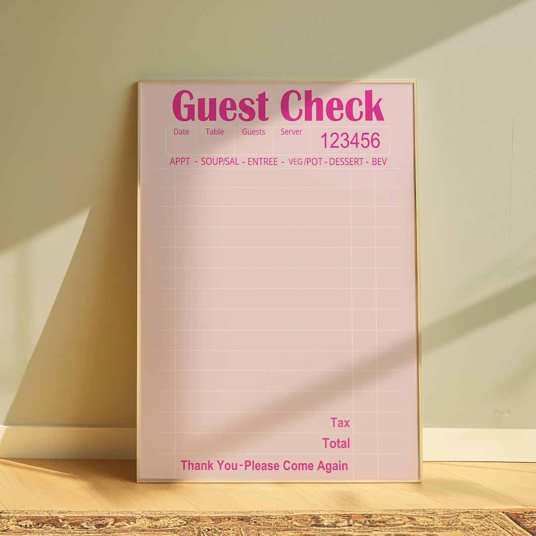 Blank Guest Check Poster, Trendy Wall Art, Aesthetic Preppy Prints, Apartment Wall Decor, Pink ...