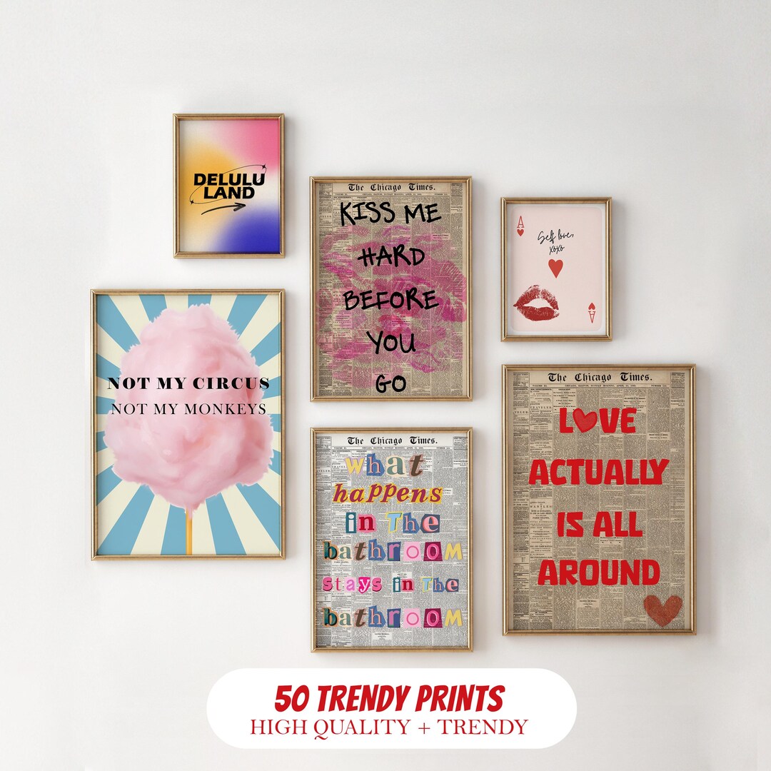 Trendy Gallery Wall Art, Set of 50 Prints, Aura Wall Art, Preppy Poster ...
