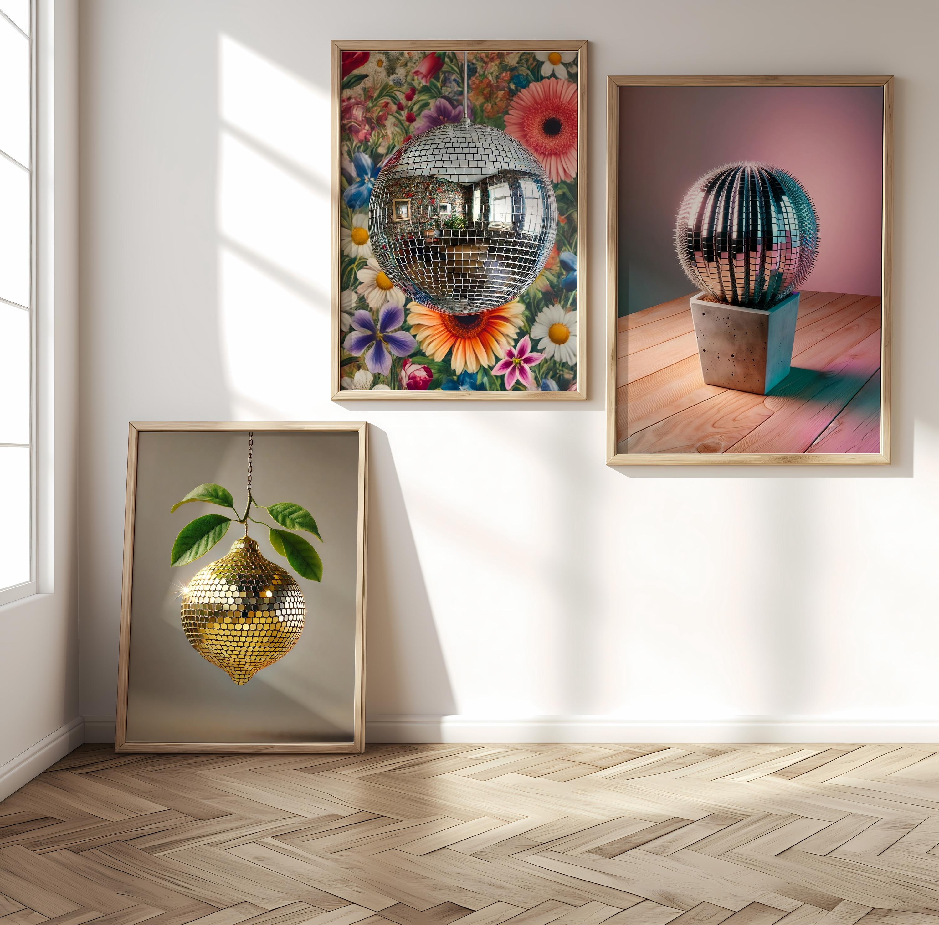 Set of 6 Disco Ball Prints, Preppy Wall Art, Digital Print, Retro Disco ...