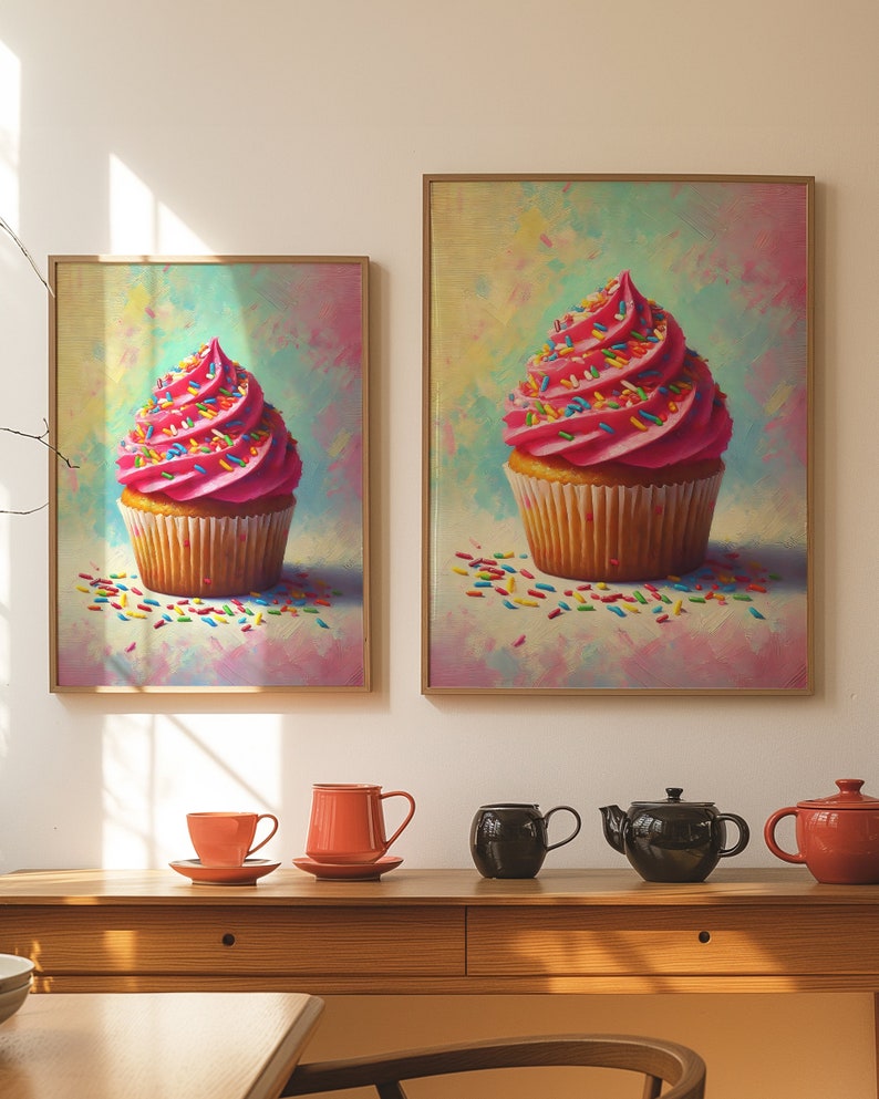 Pink Cupcake Art Print, Cupcake Wall Art, Retro Food Art Poster ...