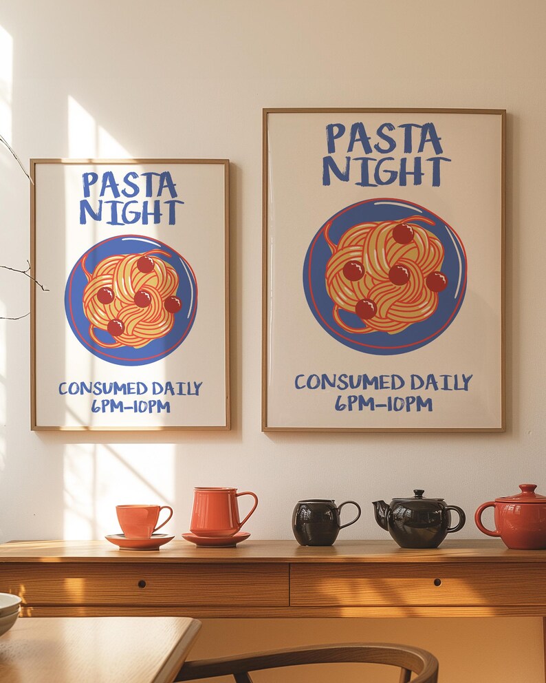 Pasta Wall Art, Trendy Pasta Poster, Pasta Night Print, Retro Italian ...
