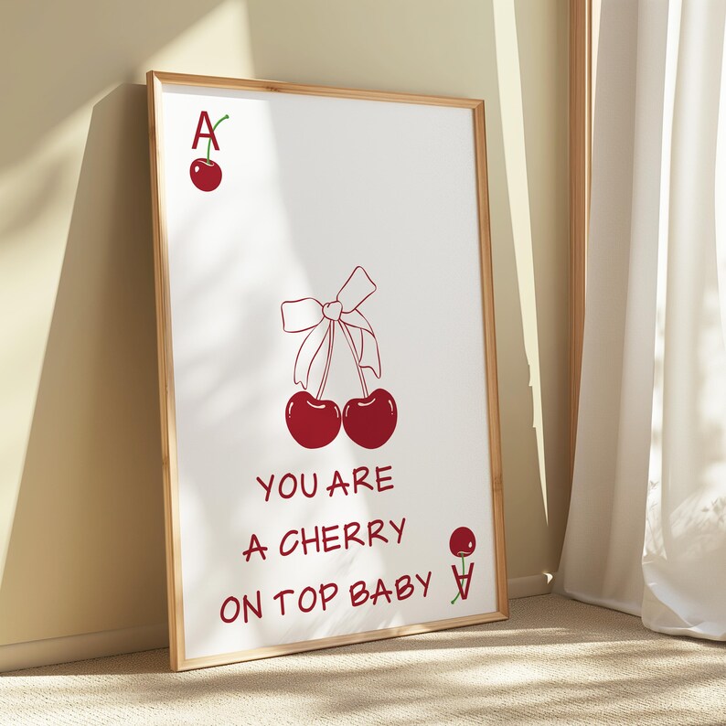 Cherry on Top Print, Cherry Wall Art, Trendy Wall Art, Retro Red Print ...