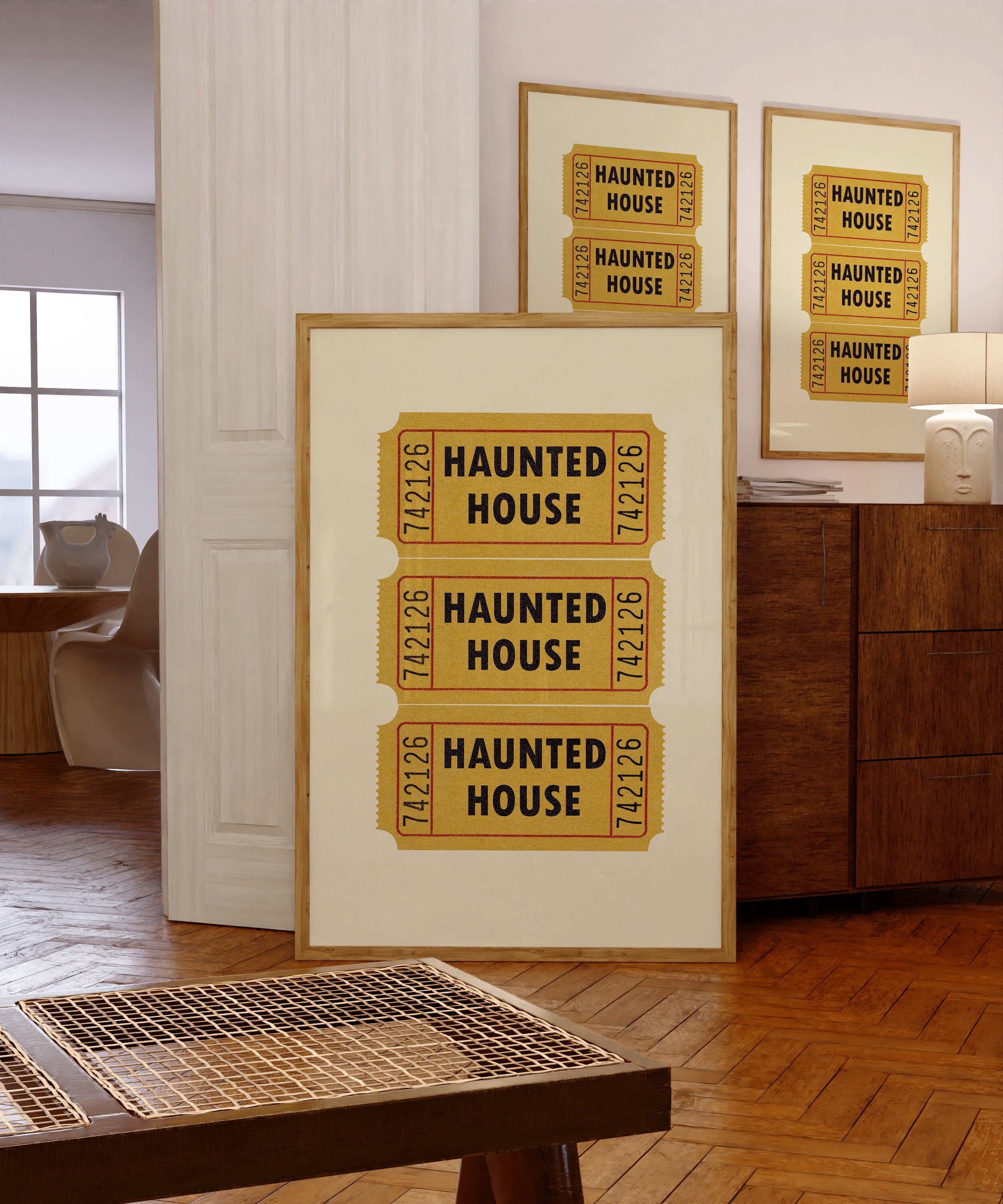 Retro Haunted House Ticket Wall Art, Halloween Apartment Decor, Vintage ...