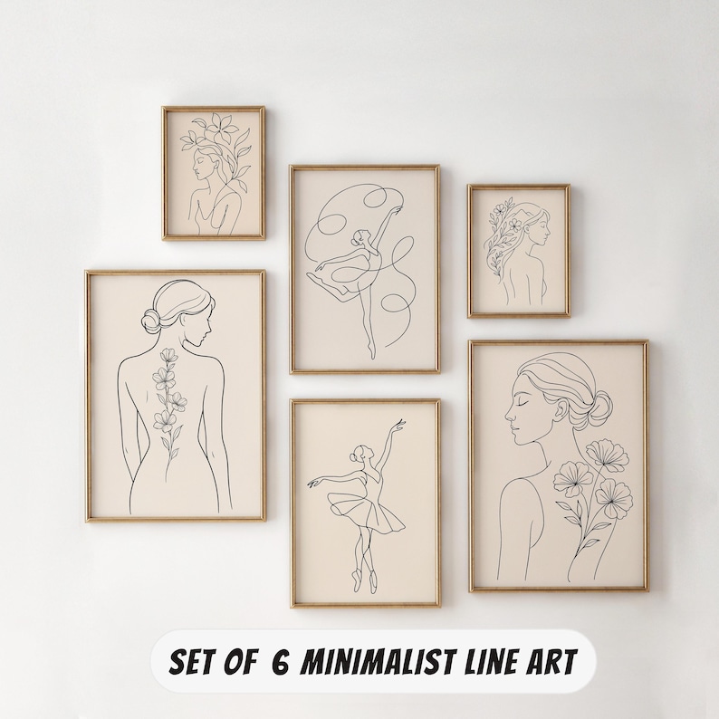 Set of 6 Minimalist Line Prints, Minimalist Lines Art, Preppy Wall Art ...