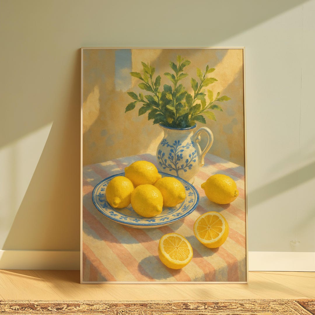 Lemons Art Print, Bar Cart Poster, Preppy Citrus Fruit Wall Art, Funky ...