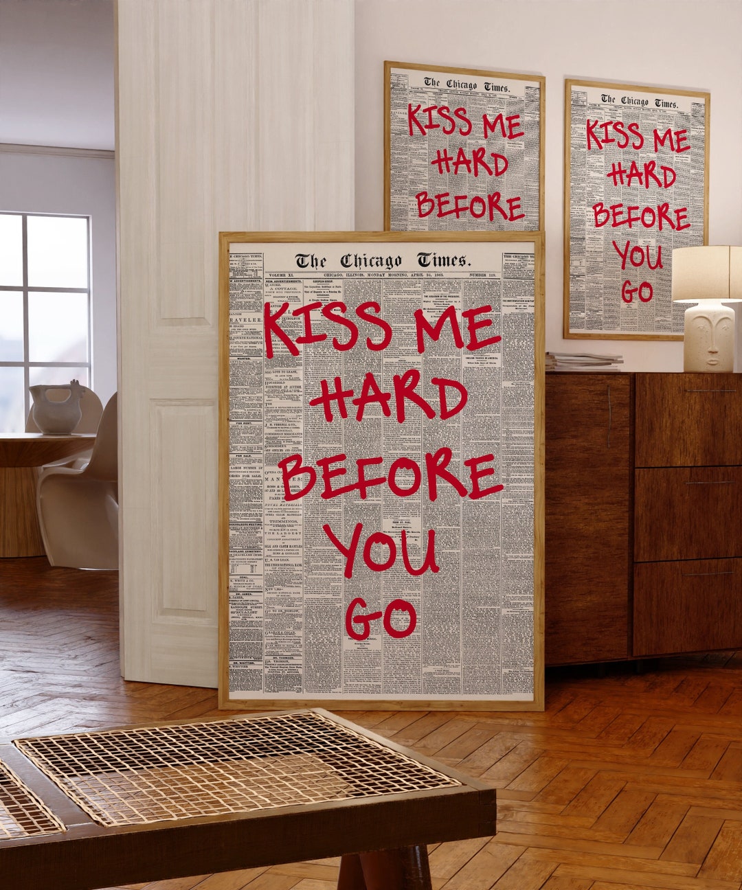 Kiss Me Hard Before You Go Poster, Kiss Wall Art, Trendy Wall Art ...