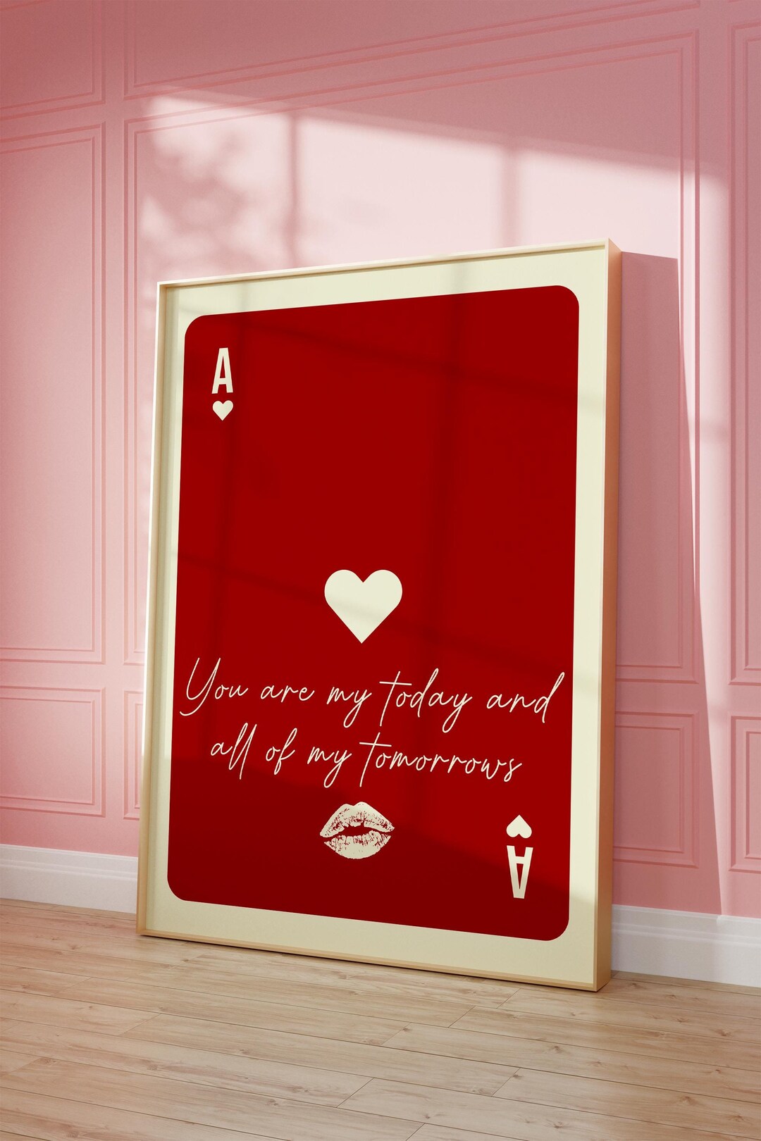 Valentine Print, Playing Card Retro Print, Trendy Love Wall Art, Red ...