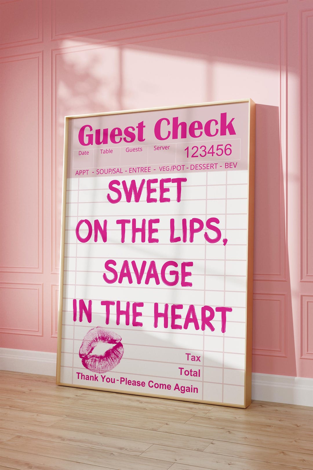 Pink Guest Check Poster, Kiss Print, Trendy Wall Art, Aesthetic Preppy ...