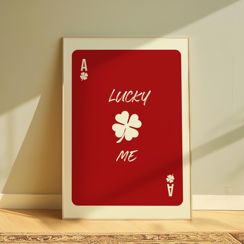 Lucky Me Print, Playing Card Retro Print, Trendy Love Wall Art, Red ...