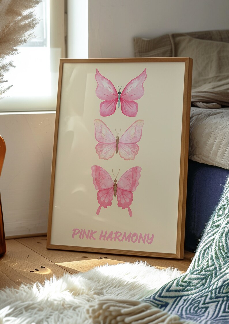 Pink Butterfly Print, Butterfly Poster, Trendy Poster, Preppy Wall Art ...