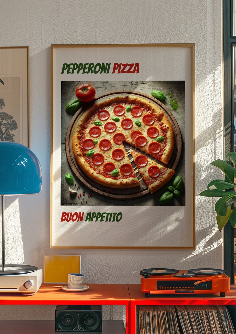 Pepperoni Pizza Poster, Pizza Print, Maximalist Decor, Trendy Wall Art ...