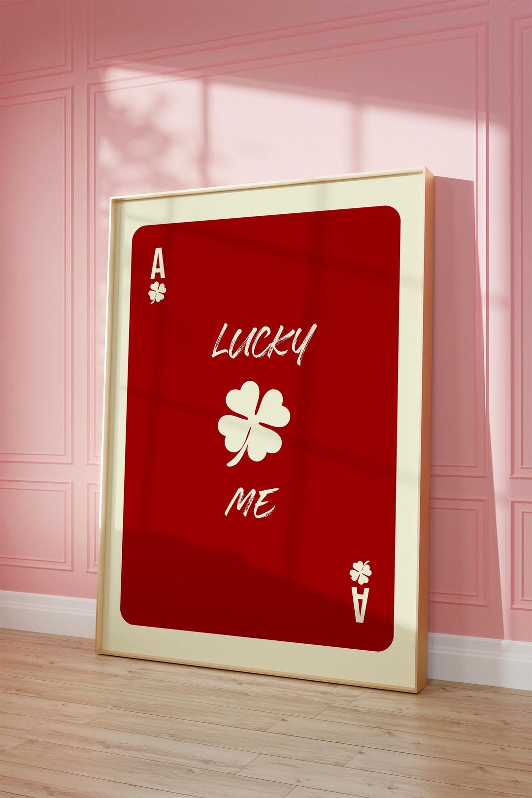 Lucky Me Print, Playing Card Retro Print, Trendy Love Wall Art, Red ...
